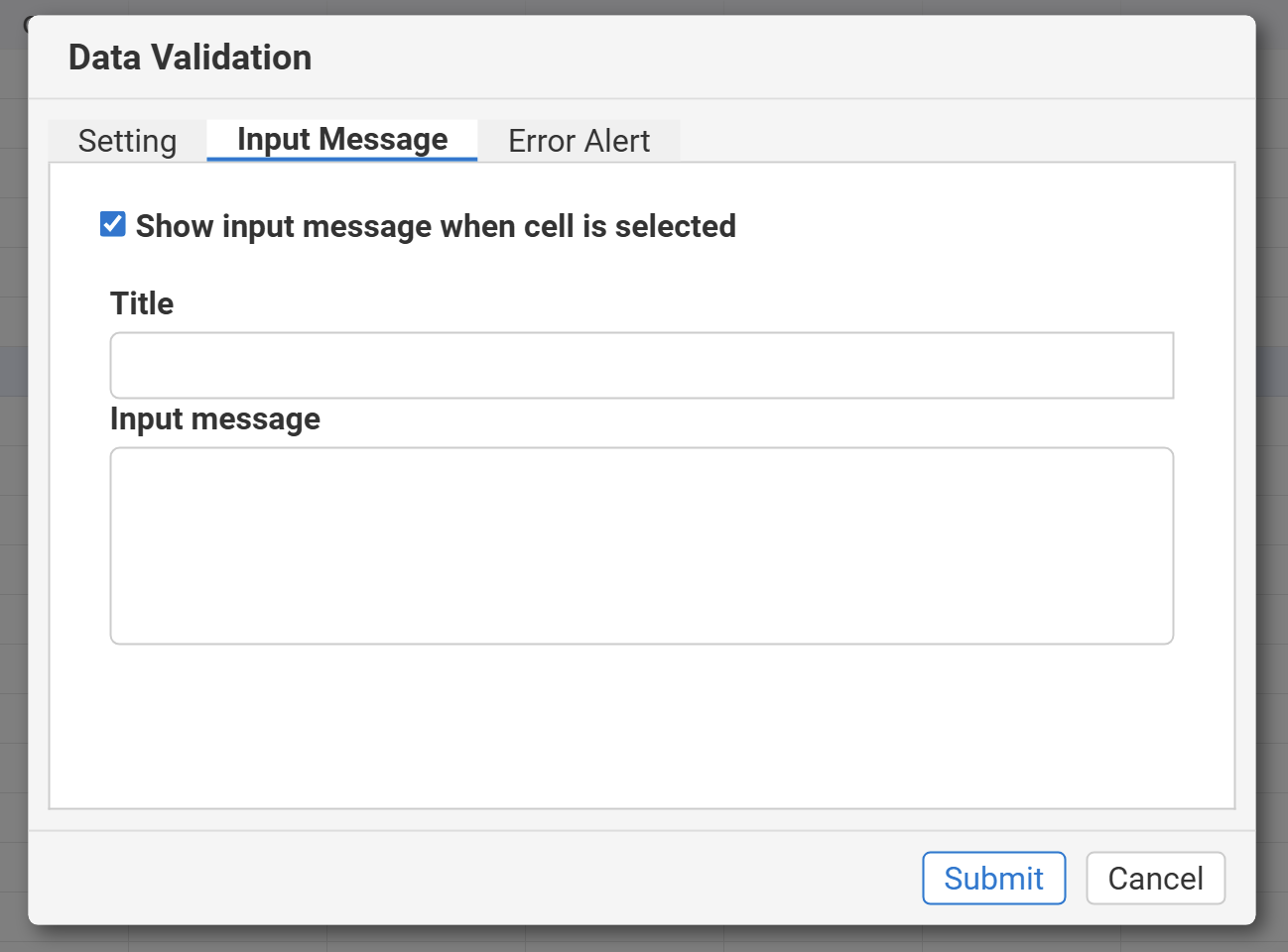 Validation Input Settings|Documentation